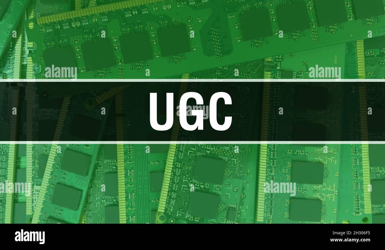 UGC concept with Computer motherboard. UGC text written on Technology ...