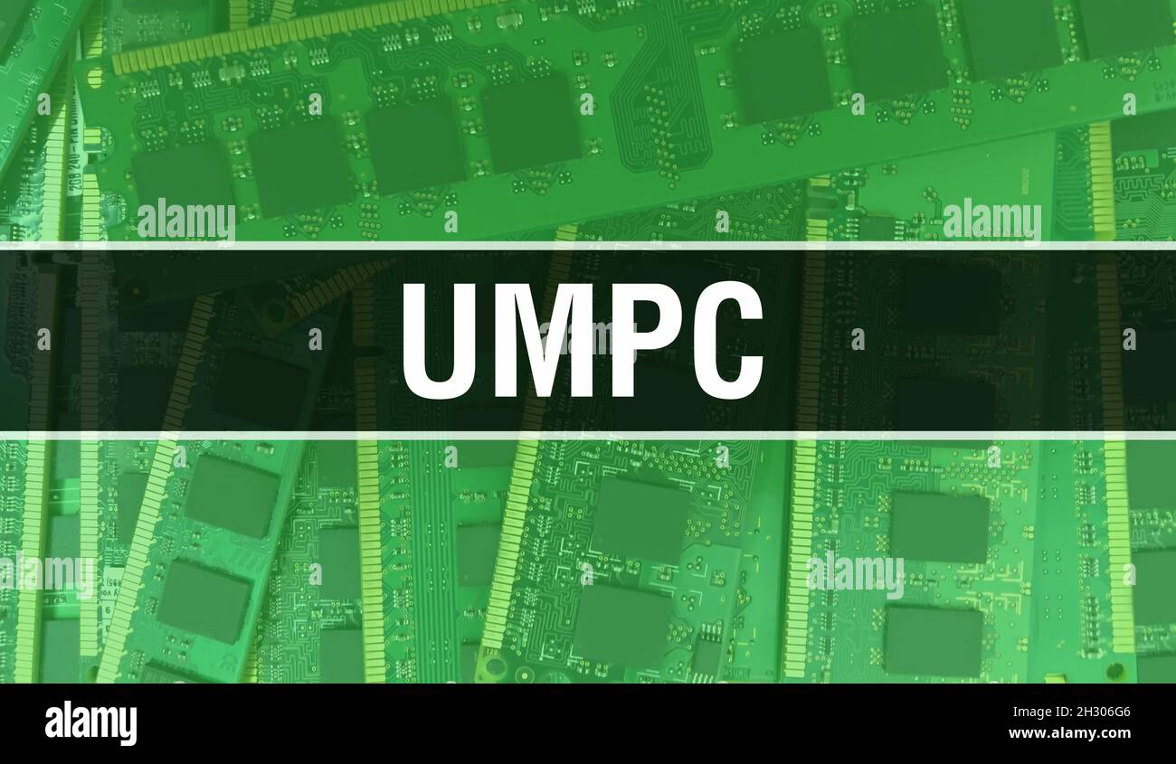 UMPC concept with Computer motherboard. UMPC text written on Technology ...