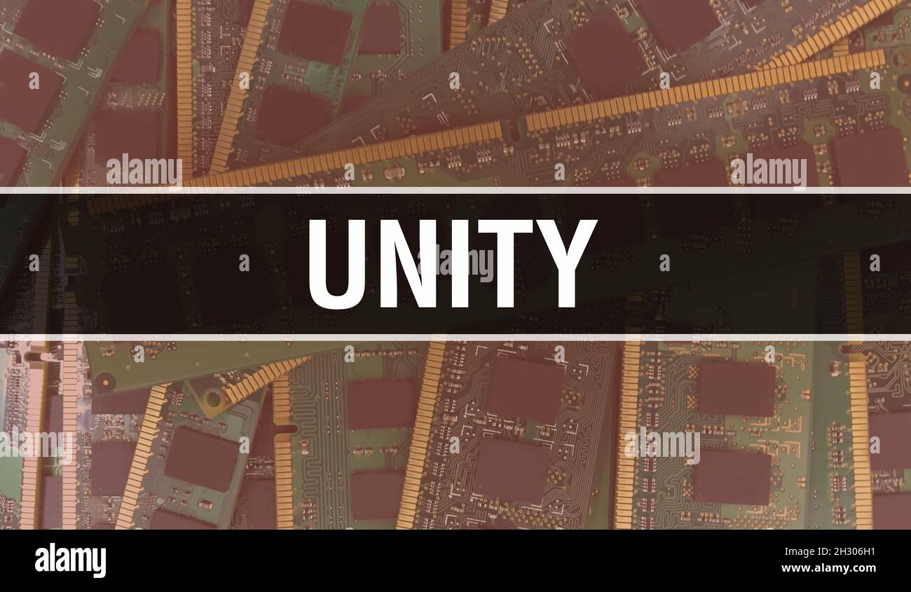 Unity concept illustration using Computer Chip in Circuit Board. Unity ...