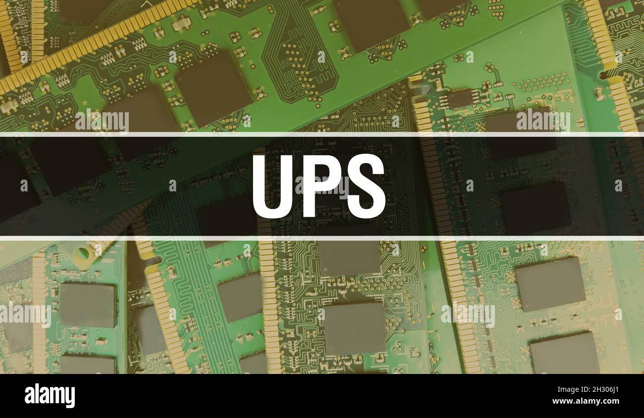 UPS text written on Circuit Board Electronic abstract technology ...