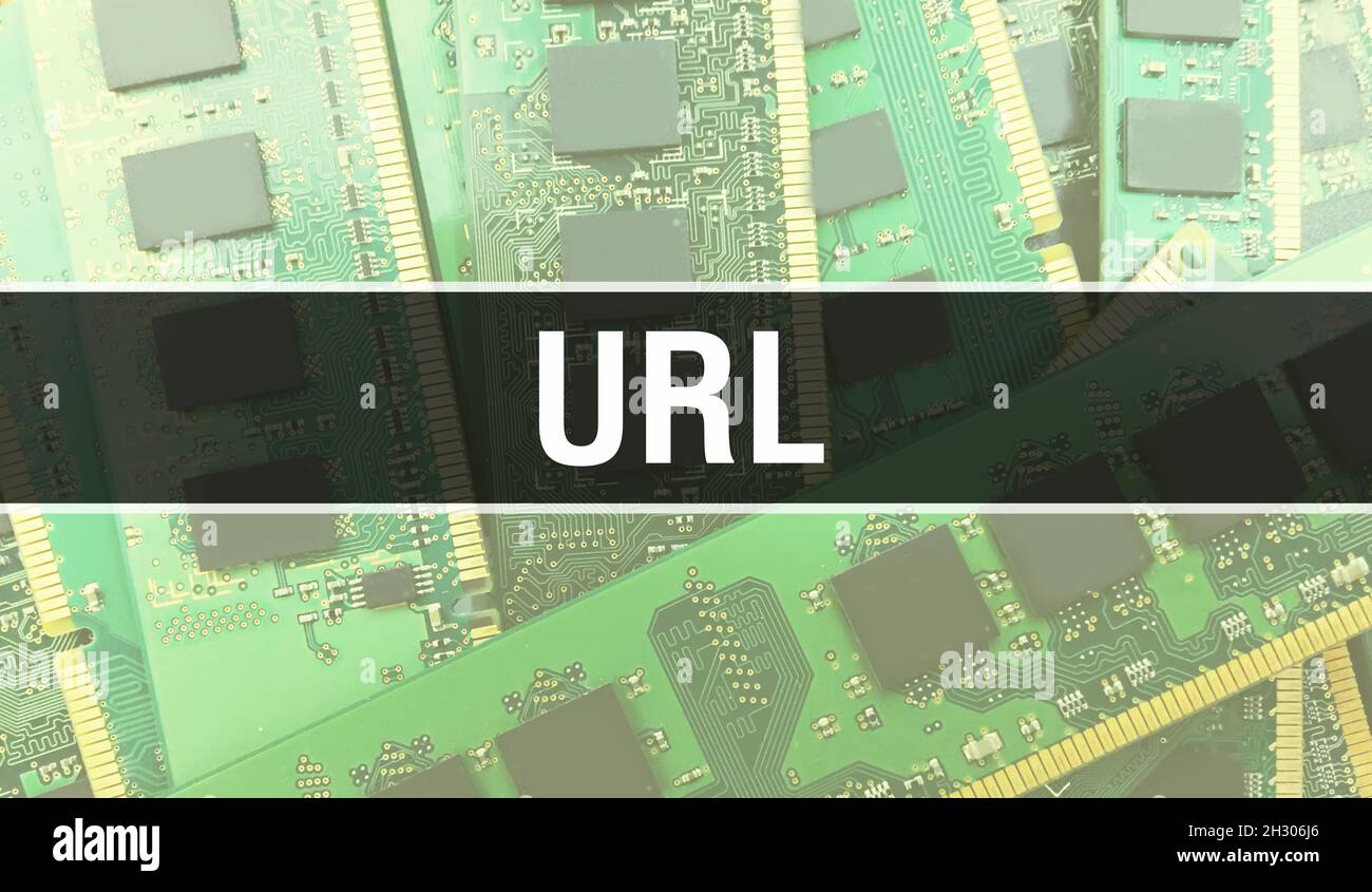 URL concept with Computer motherboard. URL text written on Technology ...