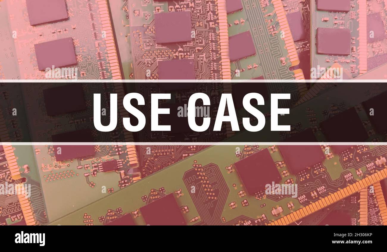 Use Case concept with Computer motherboard. Use Case text written on ...
