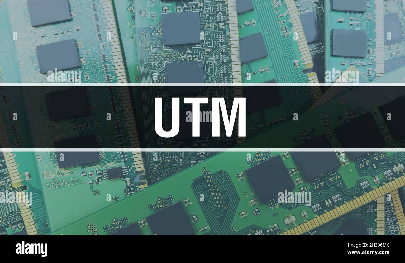 UTM concept with Computer motherboard. UTM text written on Technology ...