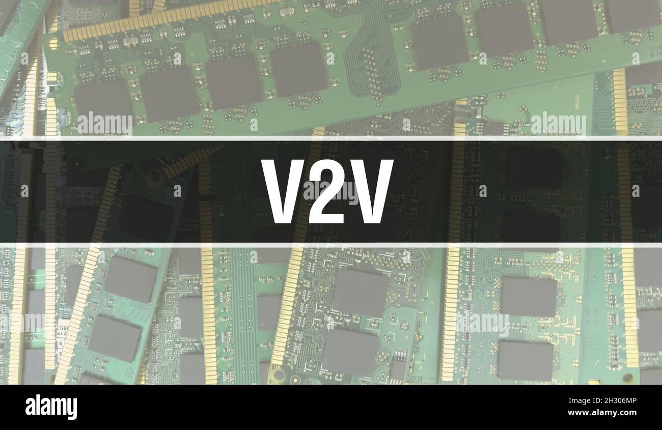 V2V concept with Electronic Integrated Circuit on circuit board. V2V ...