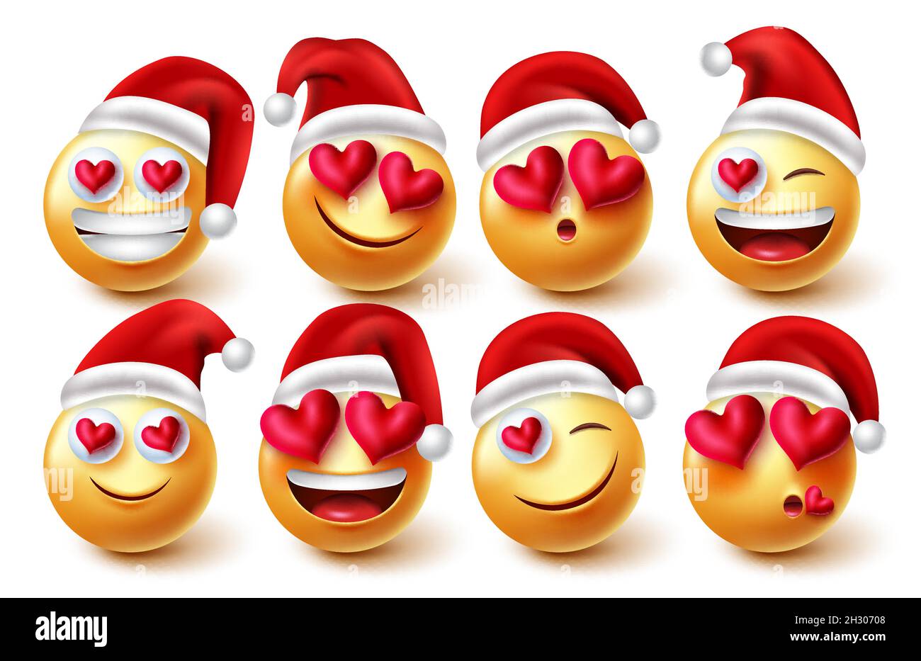 Smileys in love santa vector set. Emoji christmas characters with ...