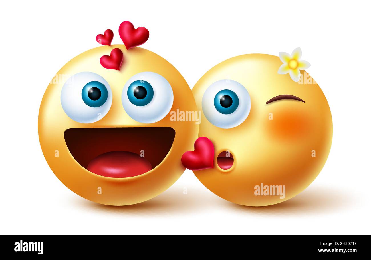 Emoji couple smileys vector concept design. Smiley 3d inlove characters ...