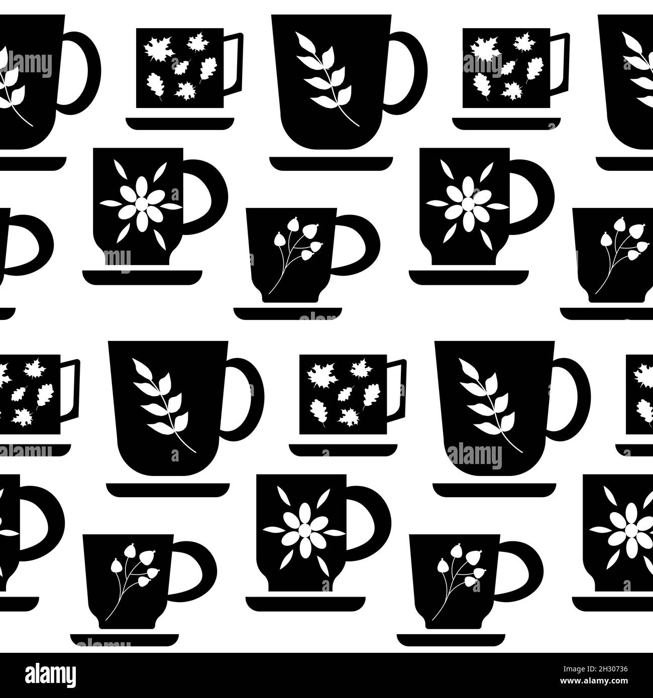 A Pattern Of Black And White Mugs Vector Illustration Isolated On White Background Stock Vector