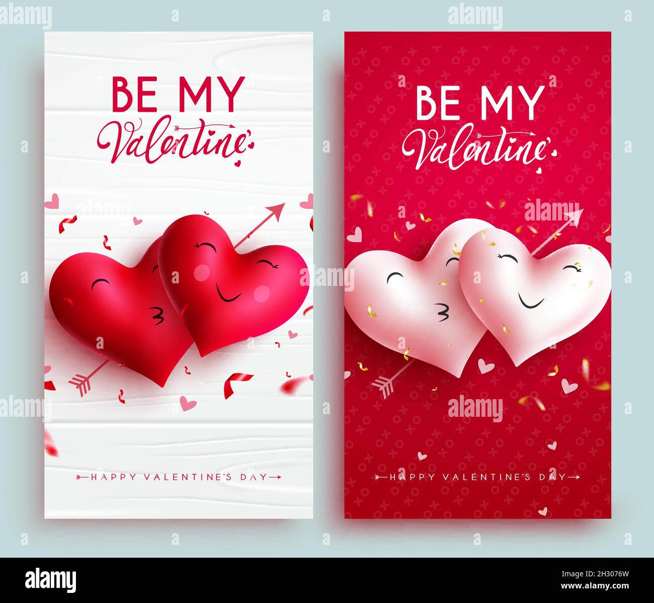 Valentines day vector poster set. Be my valentine text with cute and sweet couple hearts character for valentine lovers celebration and invitation Stock Vector Image Art Alamy
