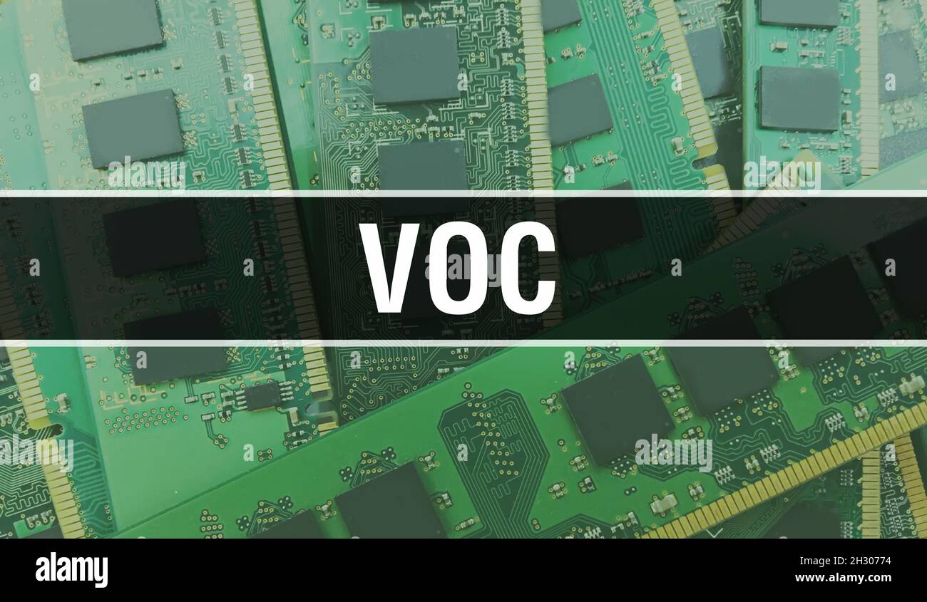 VOC concept with Computer motherboard. VOC text written on Technology ...