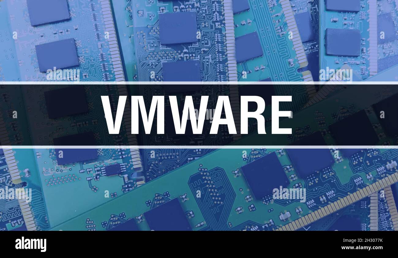 VMware concept with Computer motherboard. VMware text written on ...