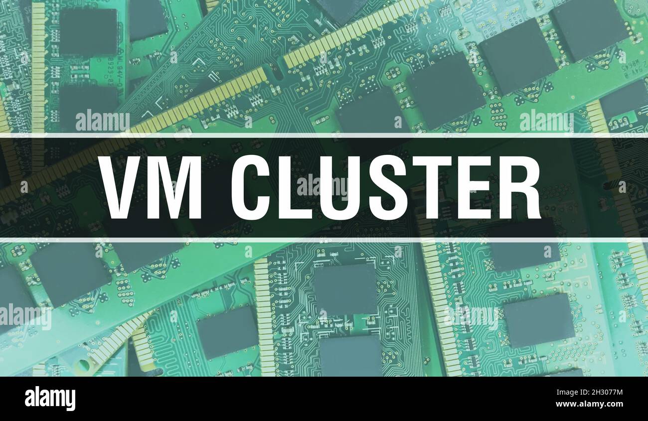 VM Cluster concept illustration using Computer Chip in Circuit Board ...