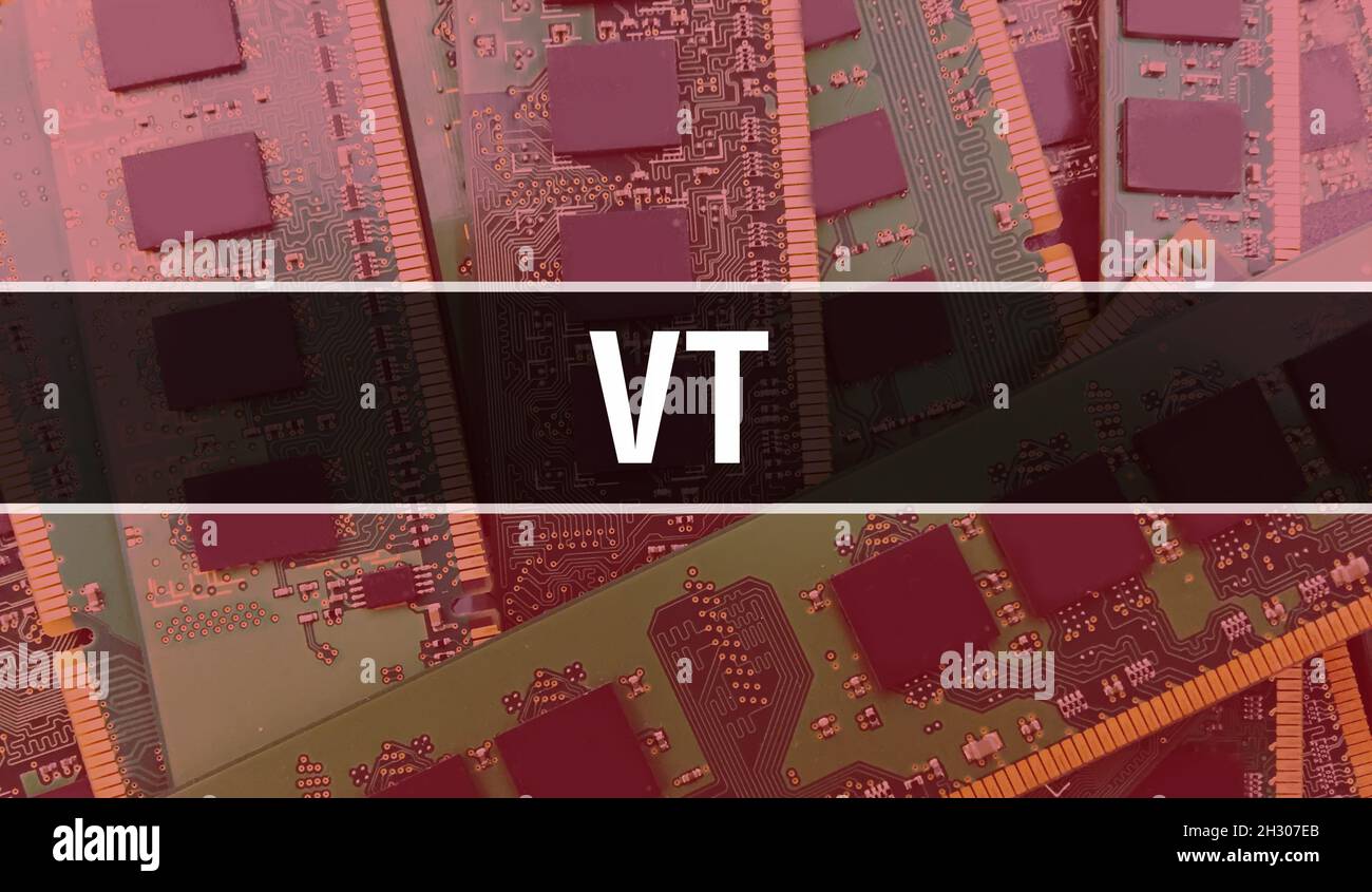 VT concept with Computer motherboard. VT text written on Technology ...