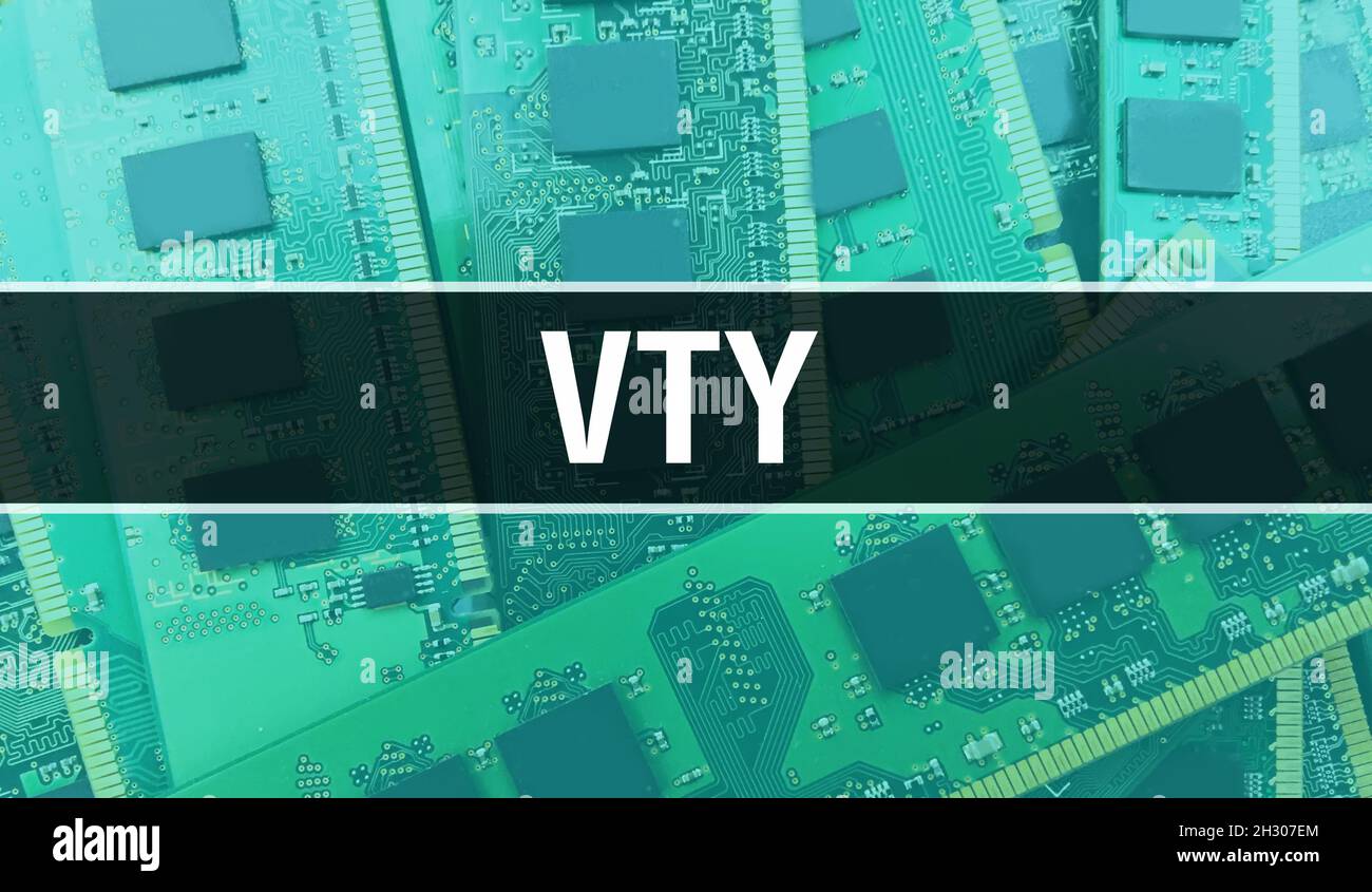 VTY concept with Computer motherboard. VTY text written on Technology ...