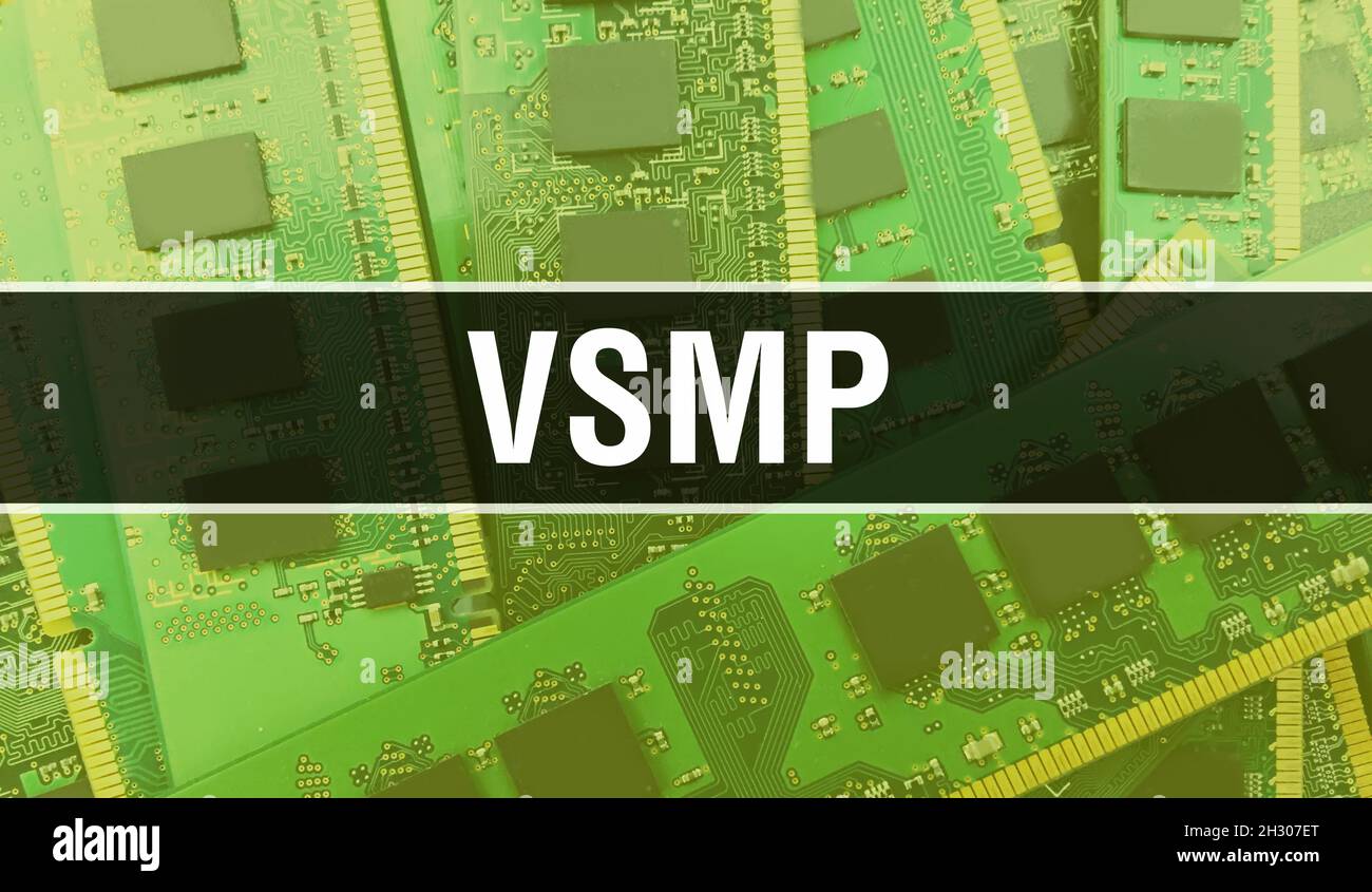 VSMP concept with Computer motherboard. VSMP text written on Technology ...
