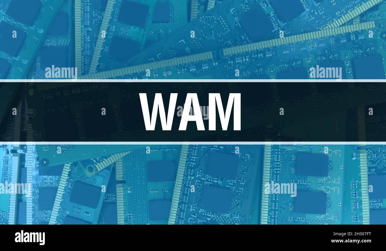 WAM concept with Computer motherboard. WAM text written on Technology ...