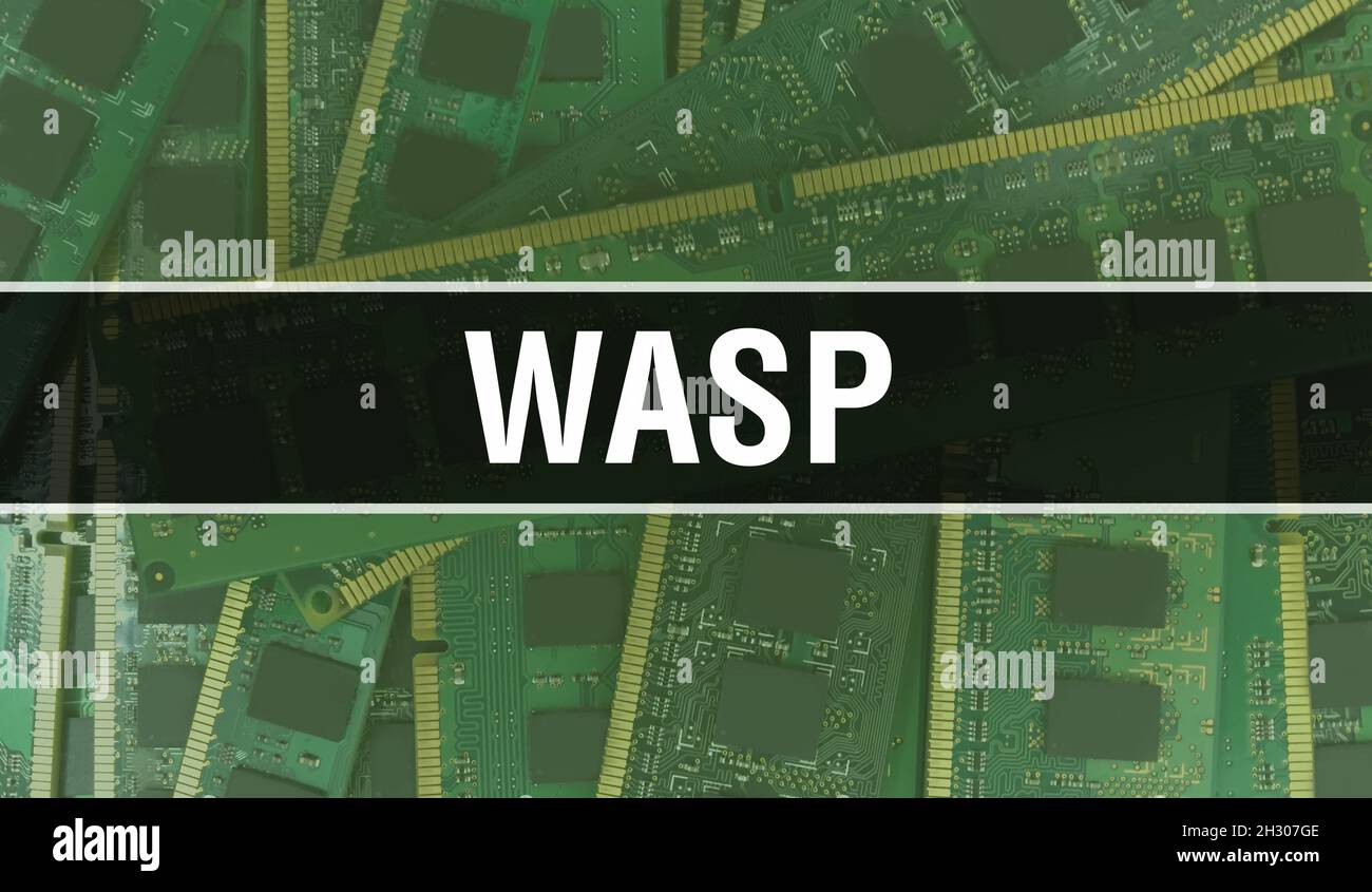 WASP concept with Computer motherboard. WASP text written on Technology ...