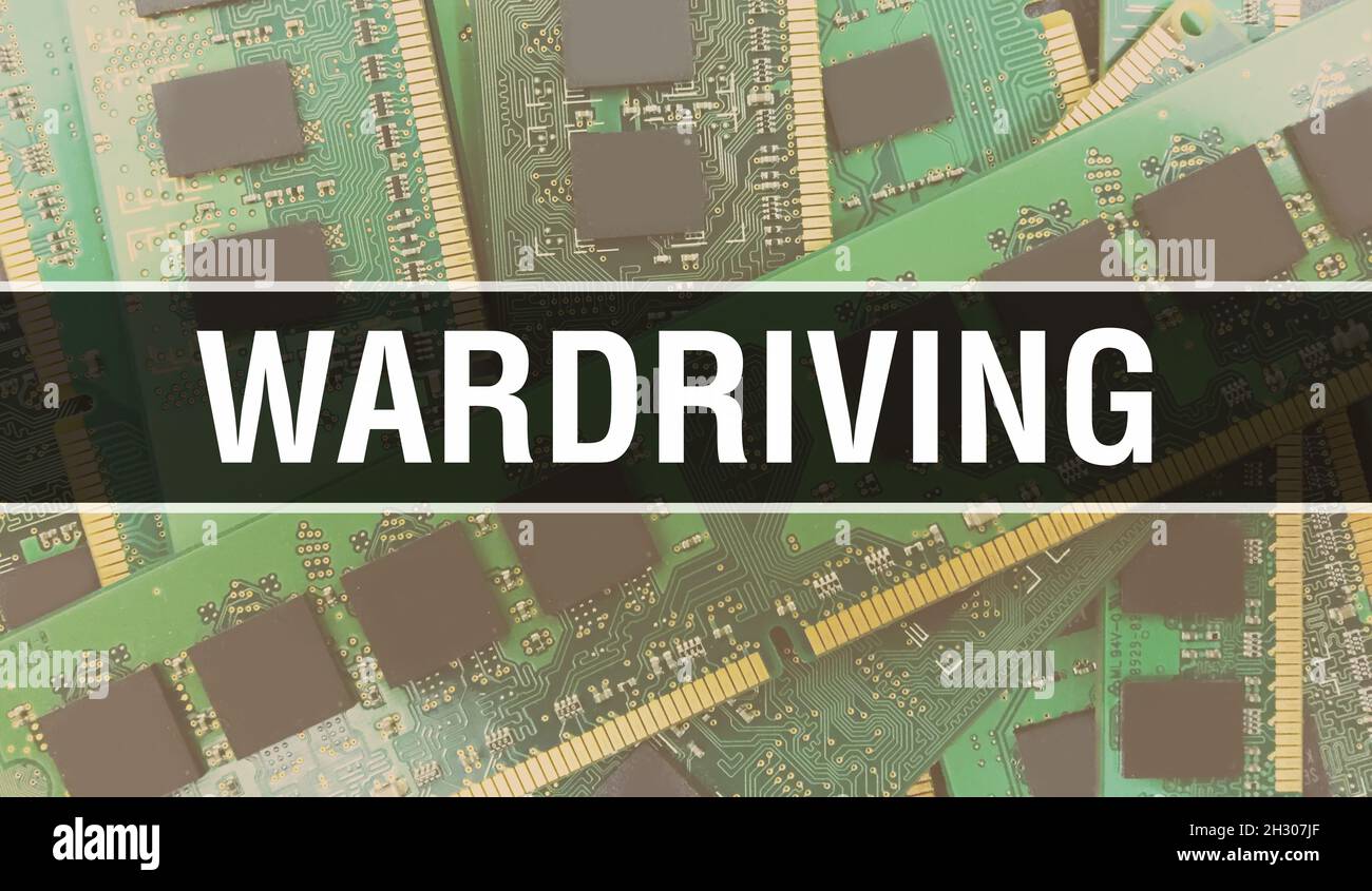 Wardriving concept illustration using Computer Chip in Circuit Board ...