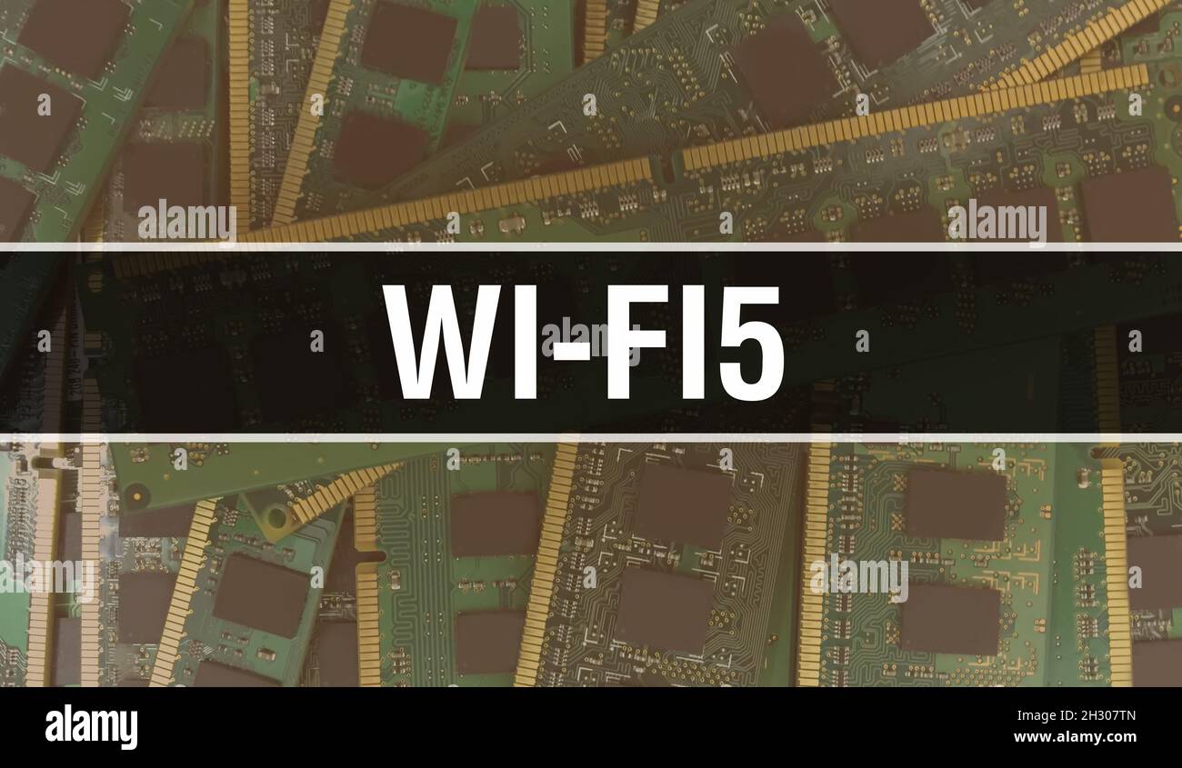 Wi-Fi5 concept with Computer motherboard. Wi-Fi5 text written on ...