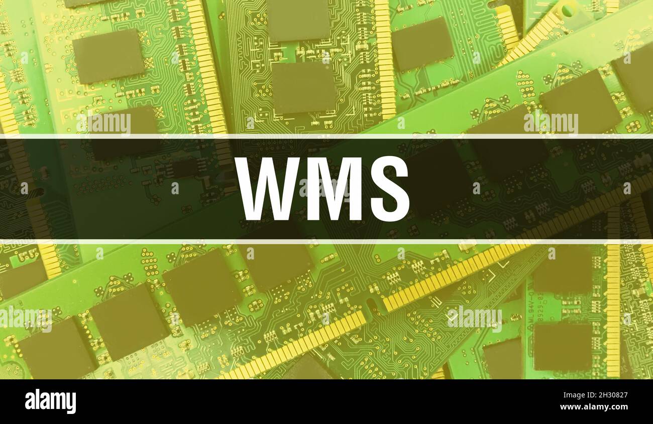 WMS concept illustration using Computer Chip in Circuit Board. WMS ...