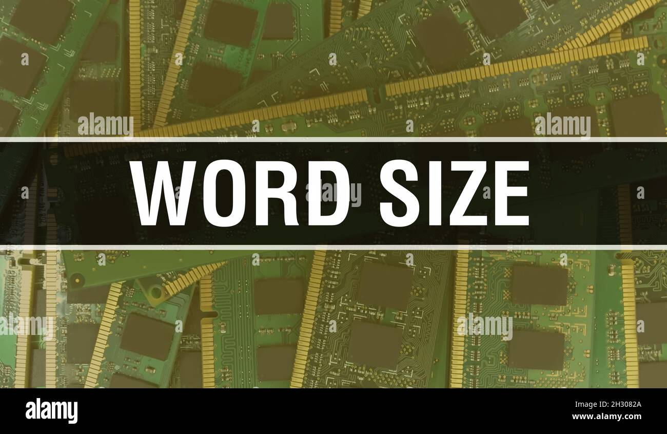 Word Size concept with Computer motherboard. Word Size text written on ...