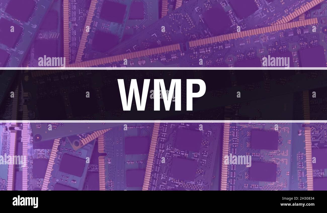 WMP concept with Computer motherboard. WMP text written on Technology ...