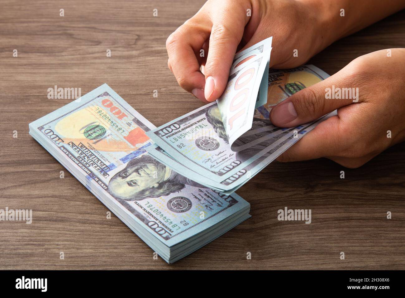 Man counting paper dollar banknotes. 100 usd dollar bills in hands ...