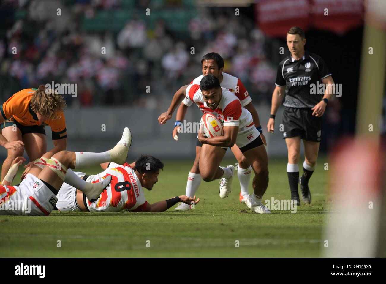 Oita, Japan, on October 23, 2021. Timothy Lafaele of Japan runs with ...