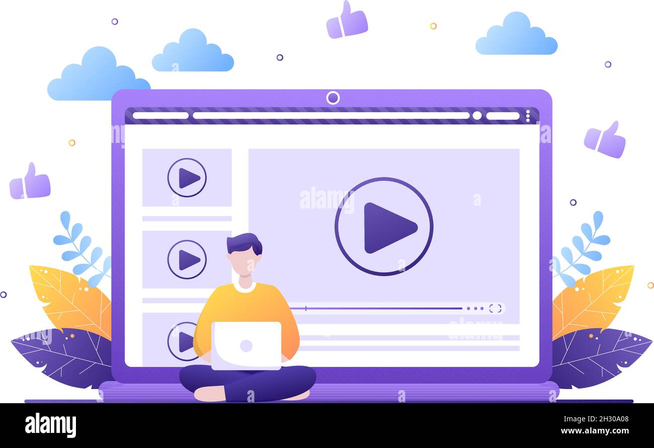 Video Tutorials Background Vector Illustration. Watching and Streaming ...