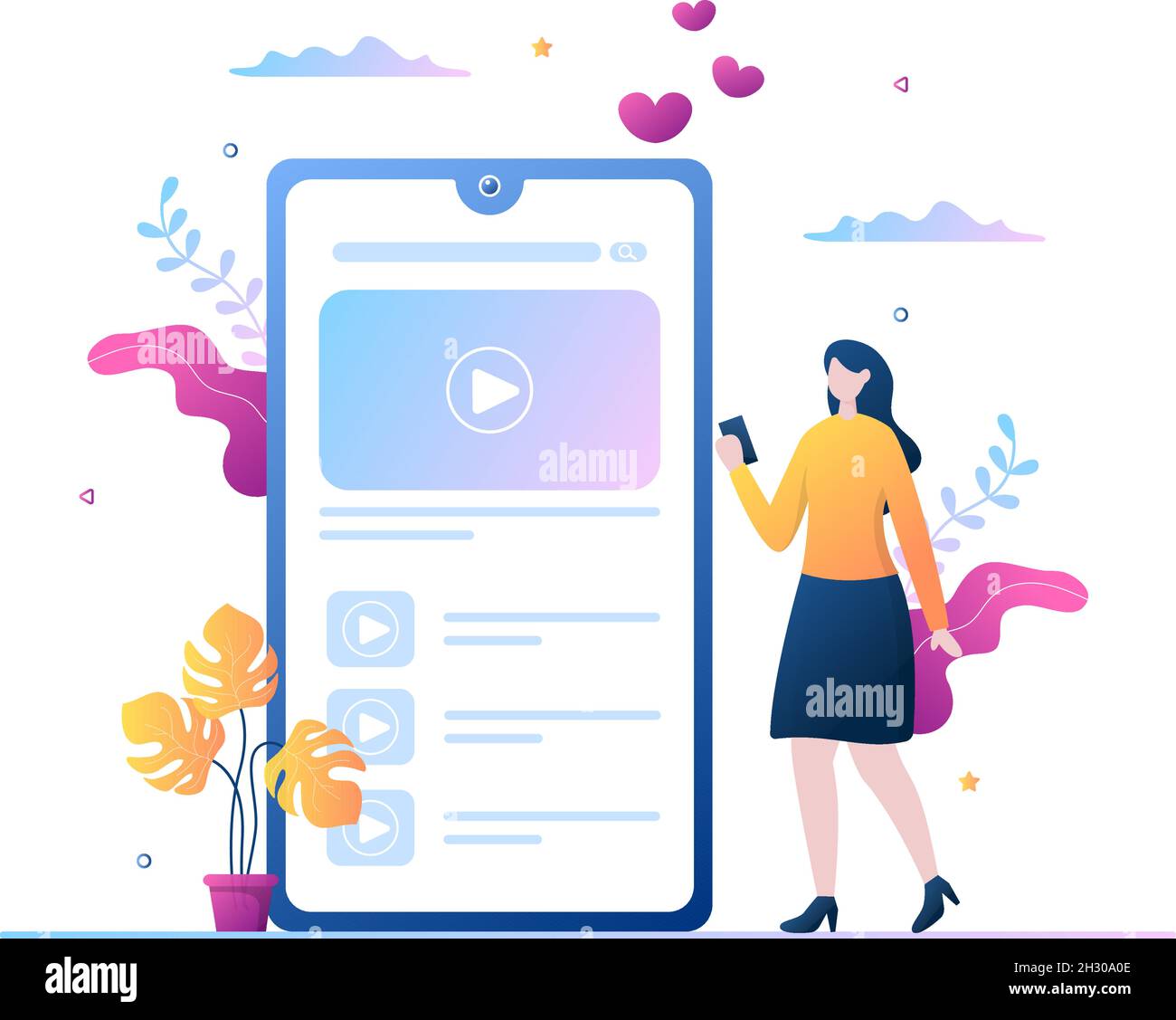 Video Tutorials Background Vector Illustration. Watching and Streaming ...