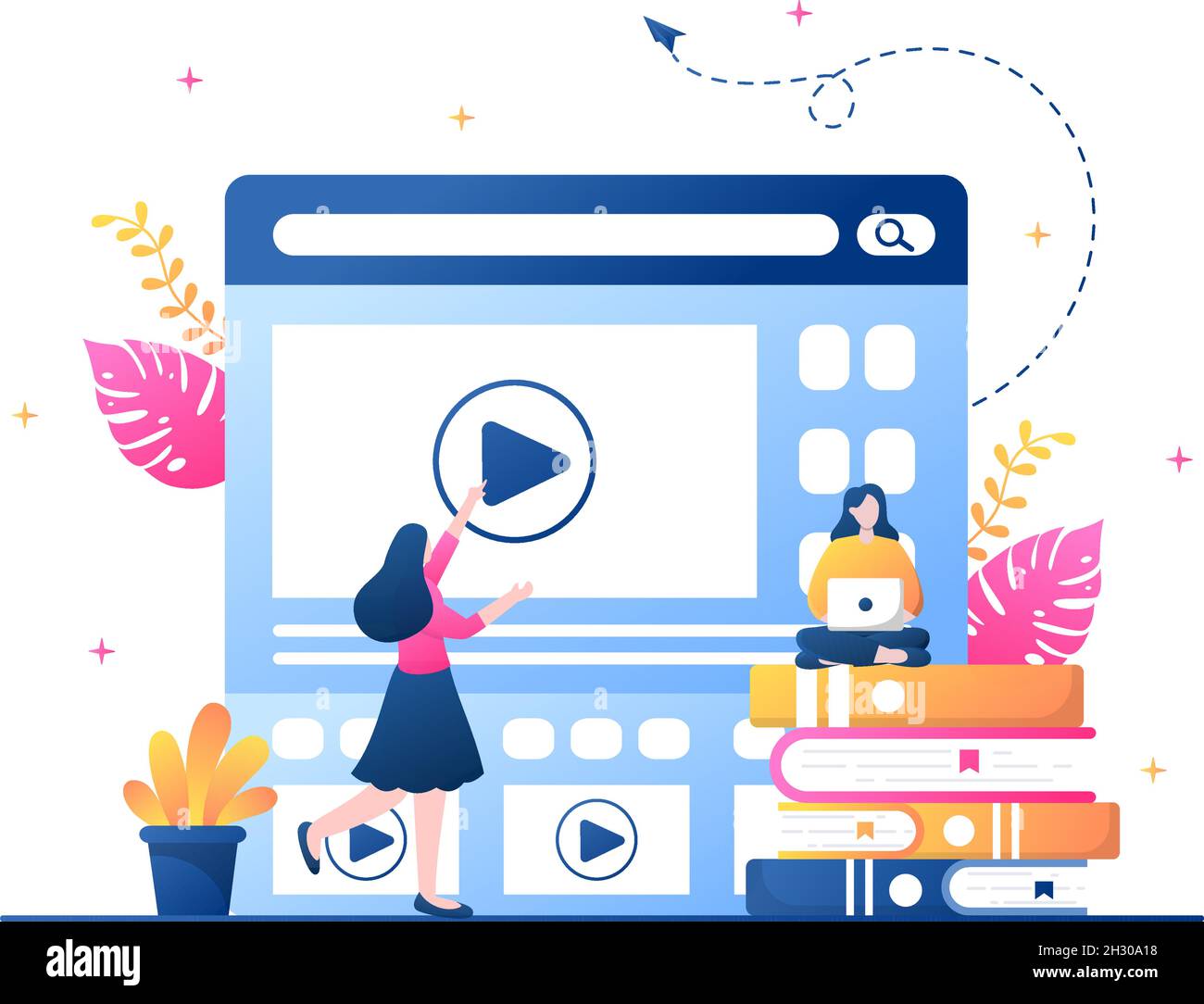 Video Tutorials Background Vector Illustration. Watching and Streaming ...