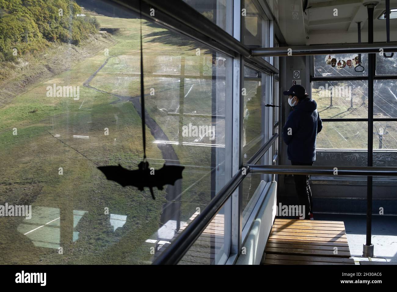 Nagano, Japan, 2021-22-10 , crew staff in the gondola at The sora ...