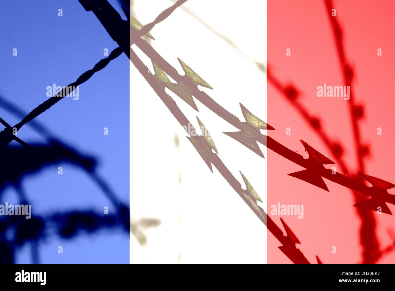Flag of France and barbed wire Stock Photo - Alamy