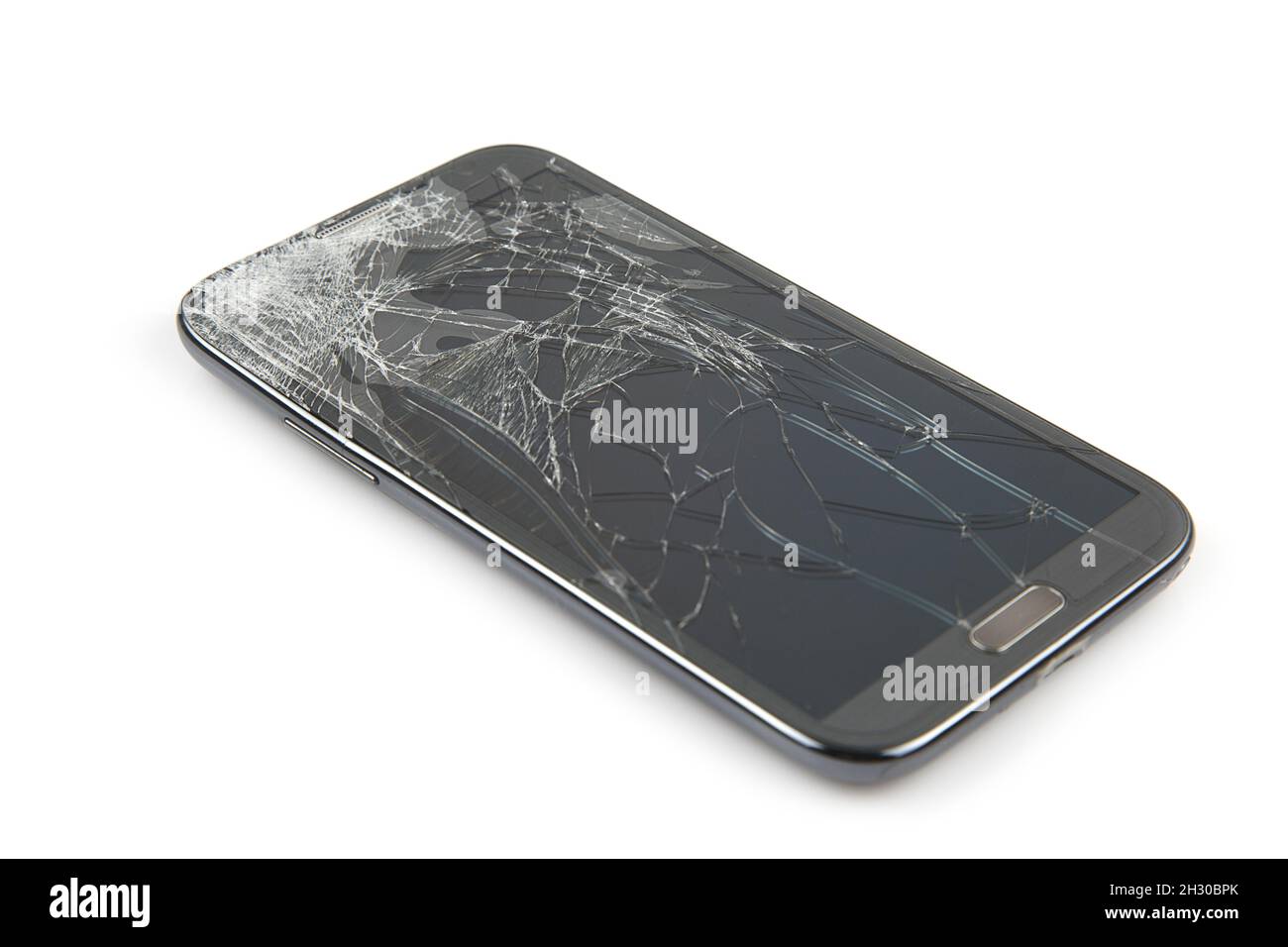 Smartphone drop to the floor and screen damage broken isolated on white ...