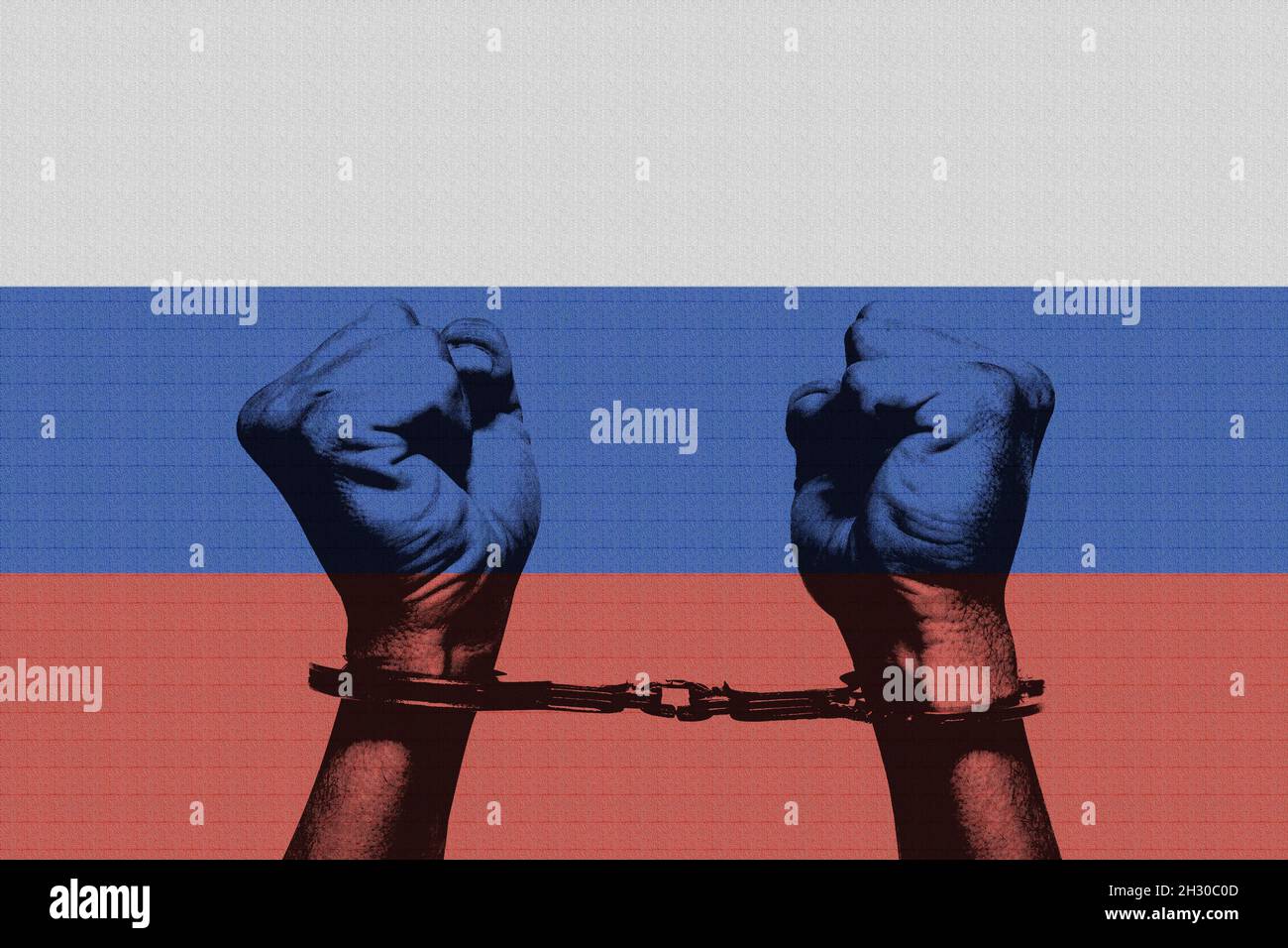 Flag of Russia, handcuffs and barbed wire Stock Photo - Alamy