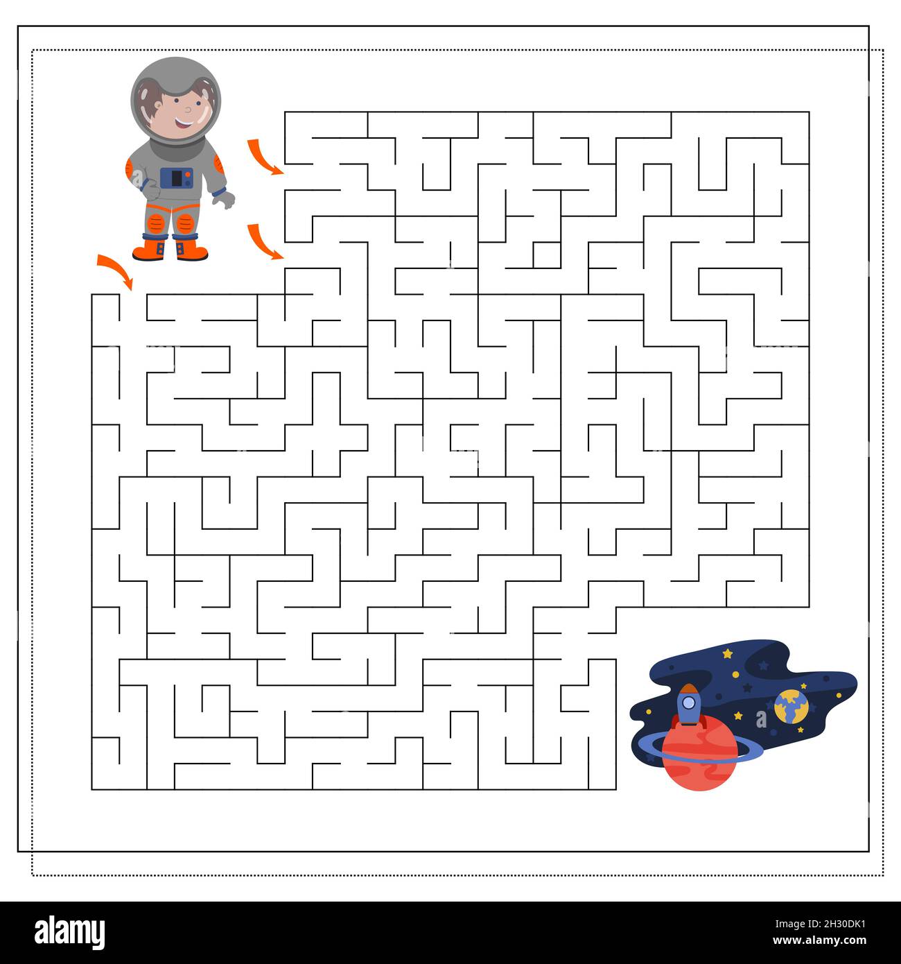 A puzzle game for children, go through a maze, an astronaut and a ...