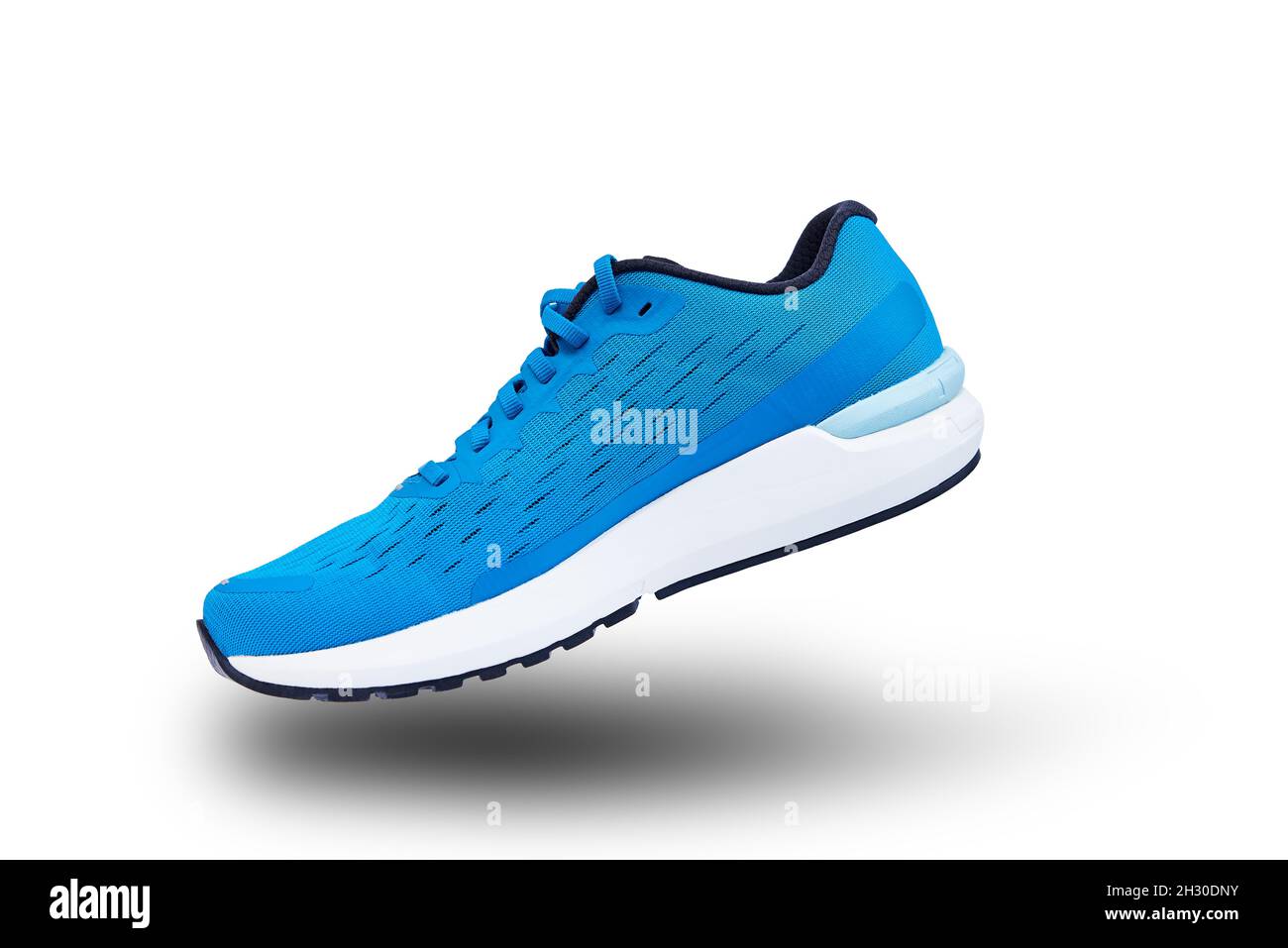 Blue running sneaker isolated on white. Flying shoe for fitness and ...