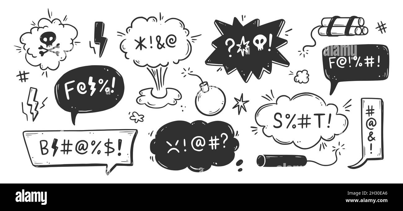 Swear word speech bubble set. Curse, rude, swear word for angry, bad ...
