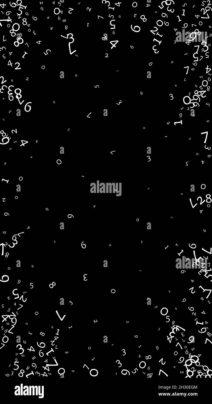 Falling numbers, big data concept. Binary white messy flying digits ...