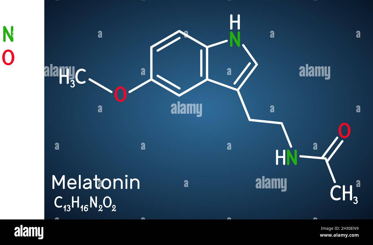 Melatonin molecule, hormone that regulates sleep and wakefulness ...