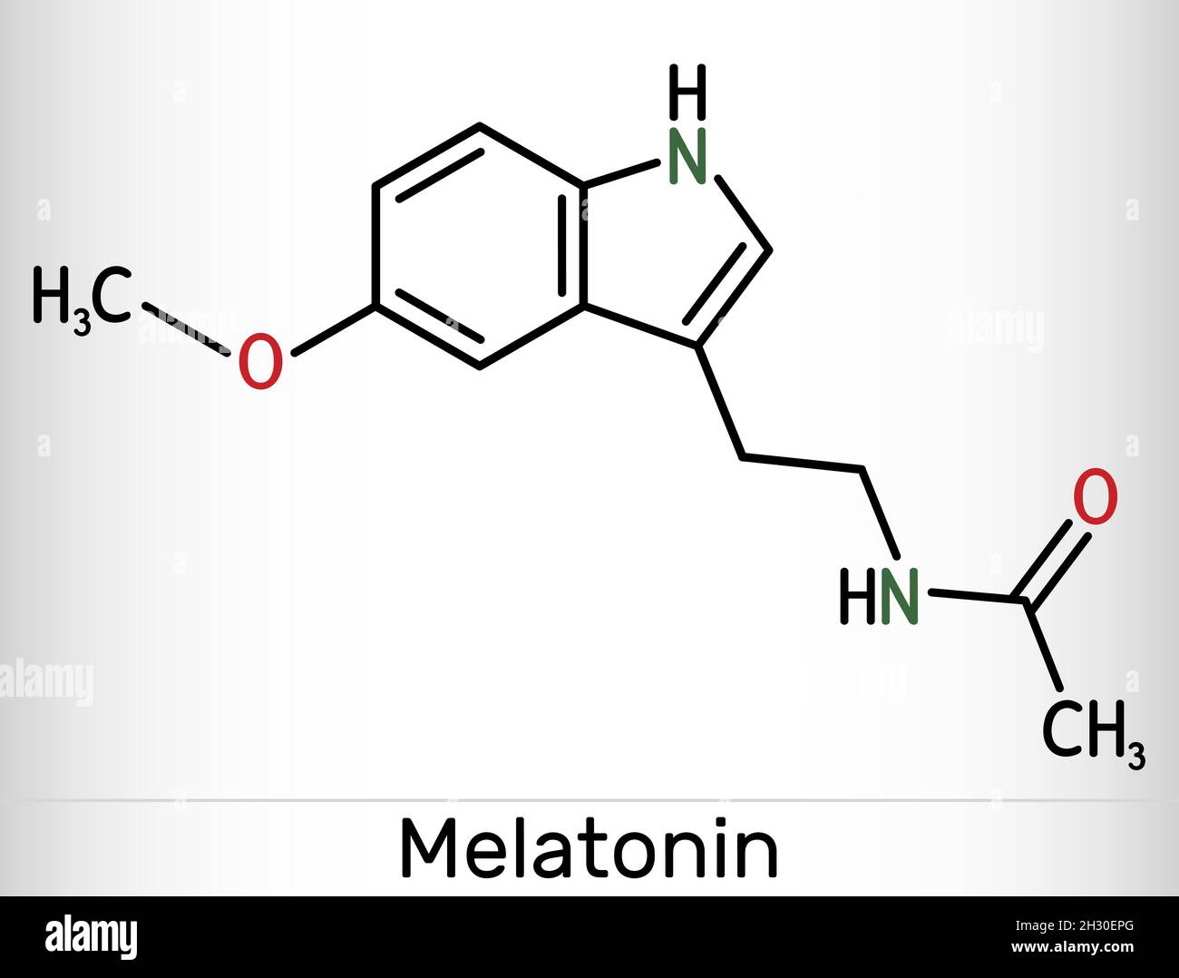 Melatonin molecule, hormone that regulates sleep and wakefulness ...