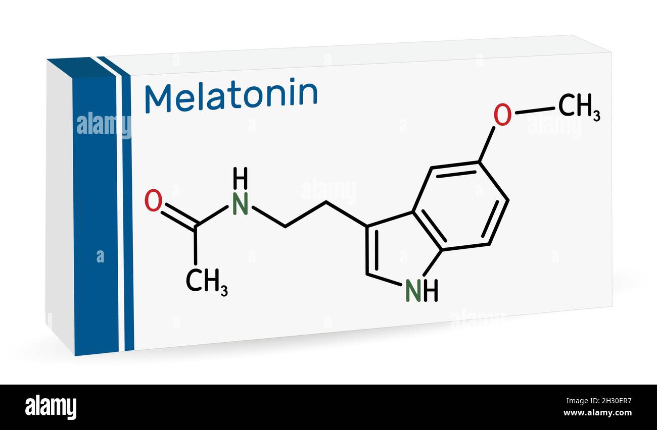 Melatonin molecule, hormone that regulates sleep and wakefulness ...