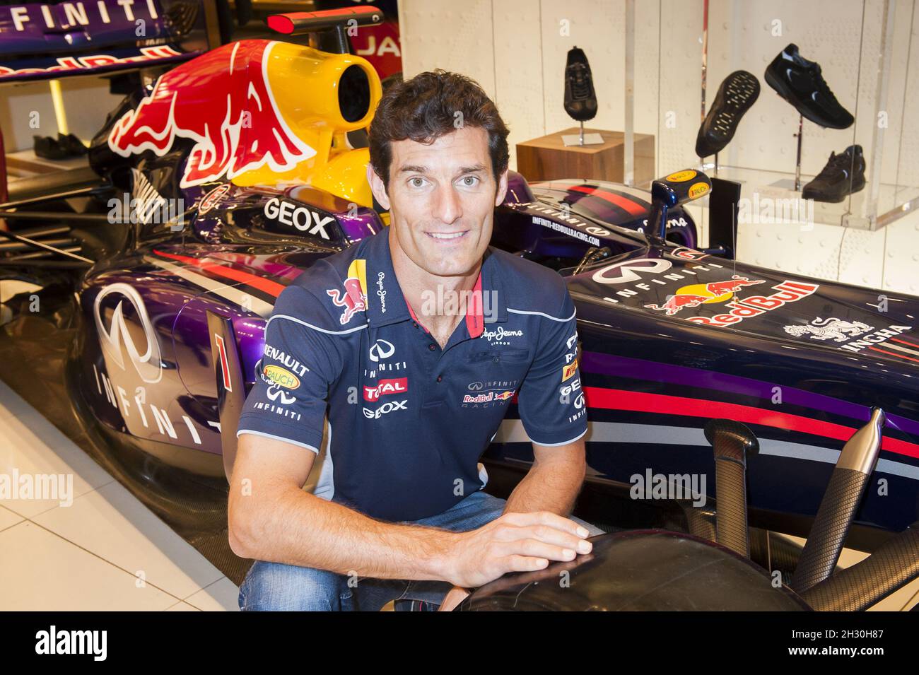 Mark Webber attending a photocall at the GEOX store on Oxford Street ...