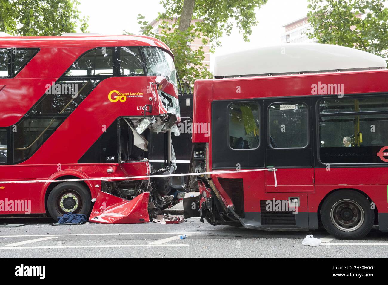 3 London buses and 2 cars collide on, Chelsea Bridge Road, London Stock ...