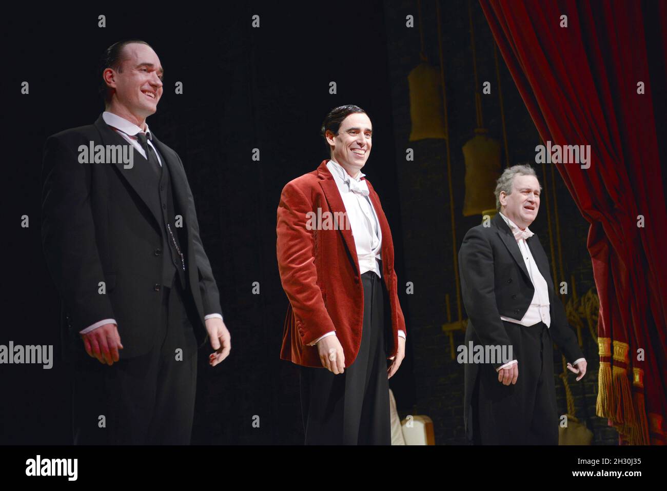 Matthew MacFayden, Stephen Mangan and Mark Hadwick during the curtain ...