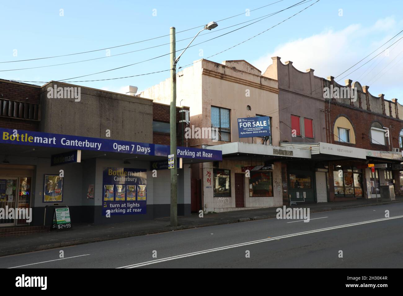 Shops on the Canterbury Road in the Sydney suburb of Canterbury on a ...