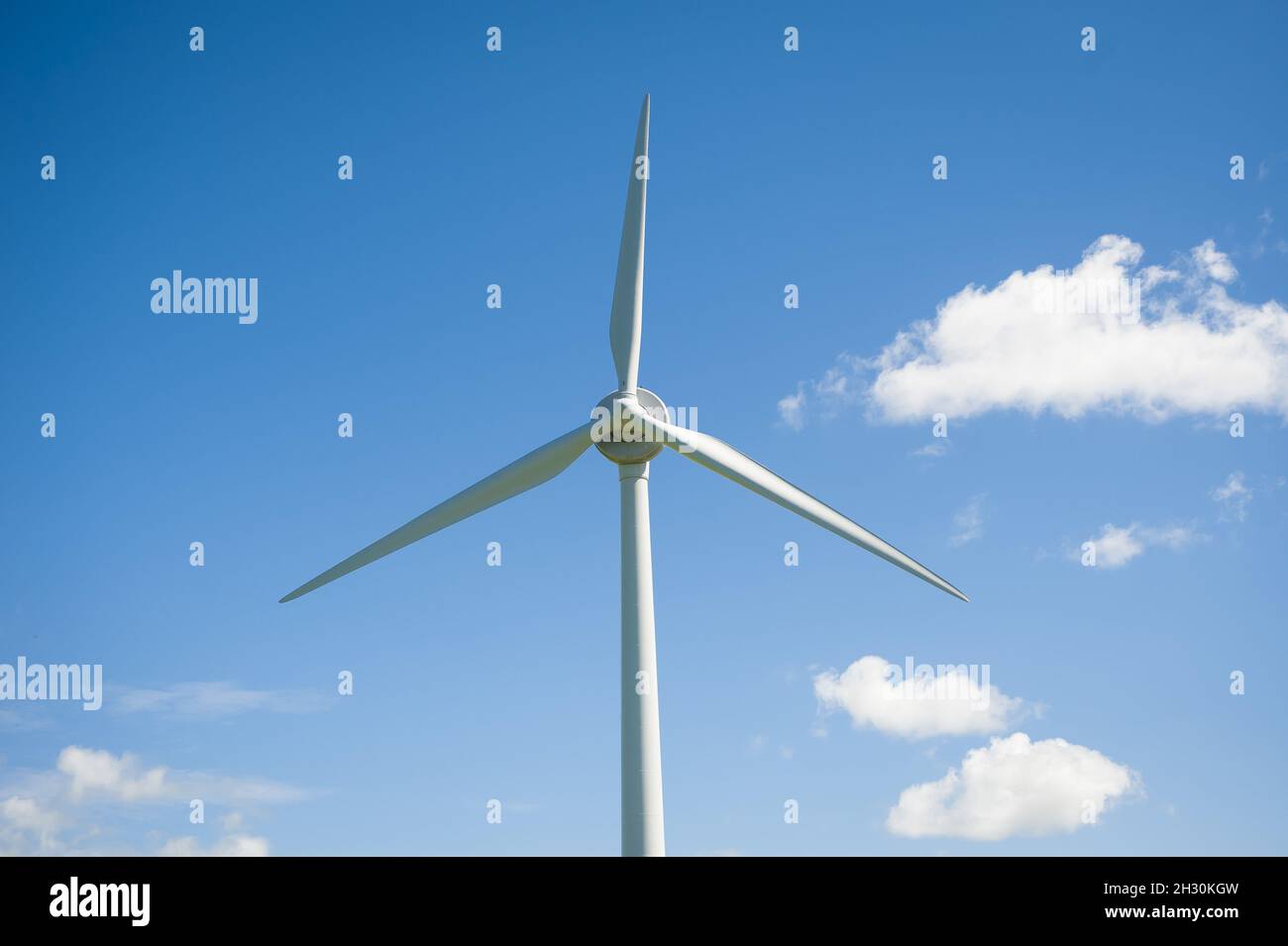 General View of a wind turbine, at Lifton Farm, Cornwall Stock Photo ...