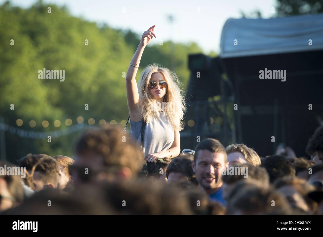 Festival goer on day one of Field Day festival in Victoria Park, London ...