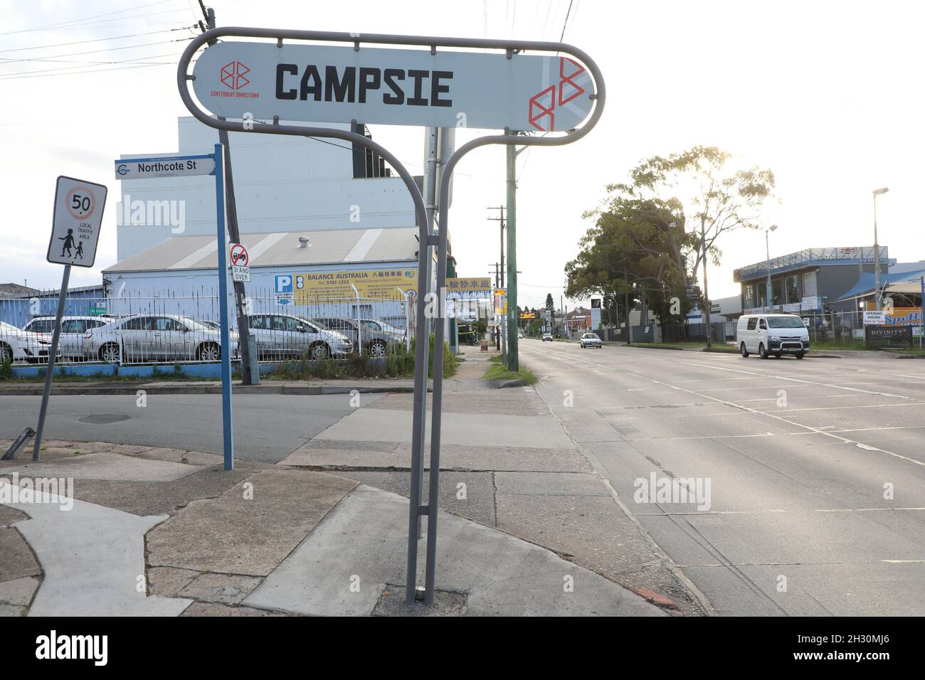 Sign on the Canterbury Road indicating the Sydney suburb of Campsie ...