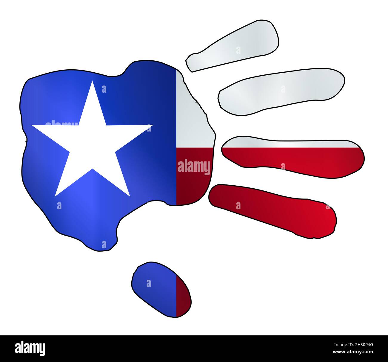 Hand Print Silhouette abstract drawing set over a drawing of the Texas ...
