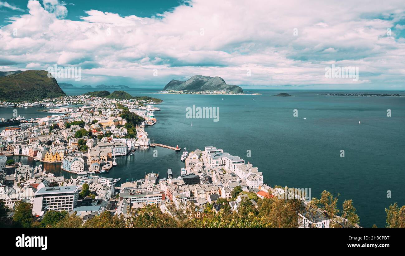 Alesund, Norway. Sunny Sky Above Alesund Islands. Famous Norwegian ...